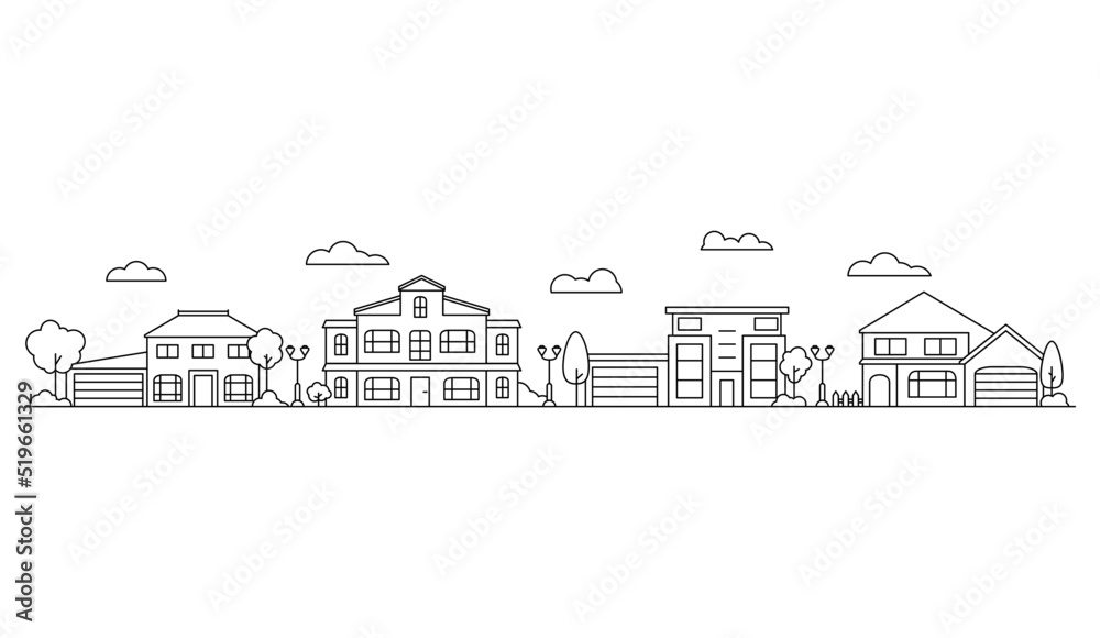 Neighborhood line art residential house. Facade private houses in ...