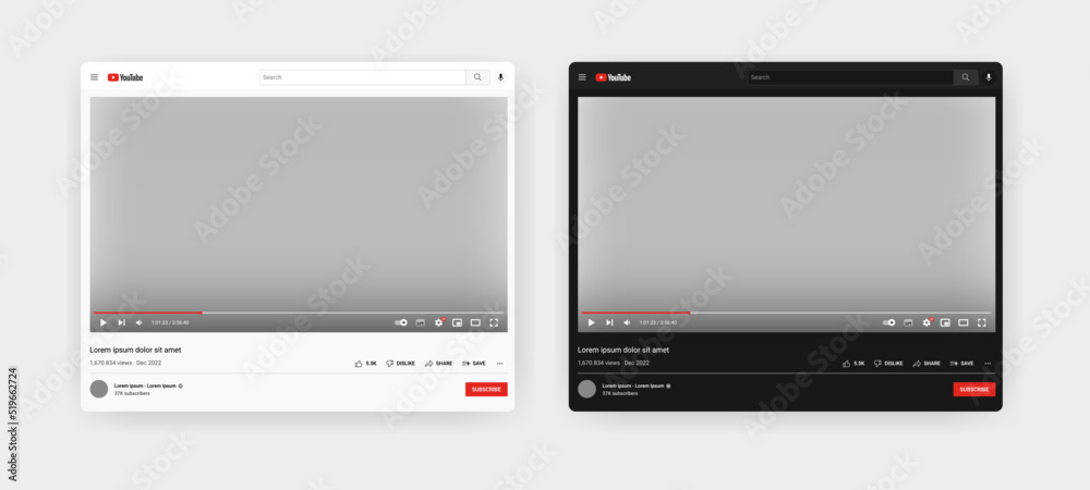 Transparent YouTube video frame windows in light mode and dark mode ...