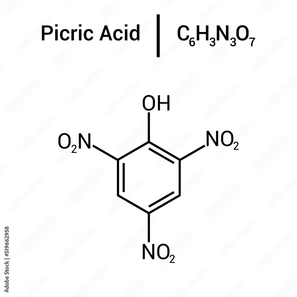chemical structure of Picric acid (C6H3N3O7) Stock Vector | Adobe Stock