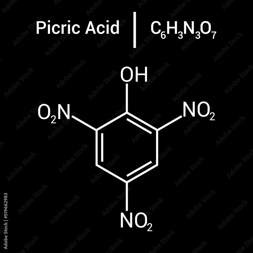 chemical structure of Picric acid (C6H3N3O7) Stock Vector | Adobe Stock