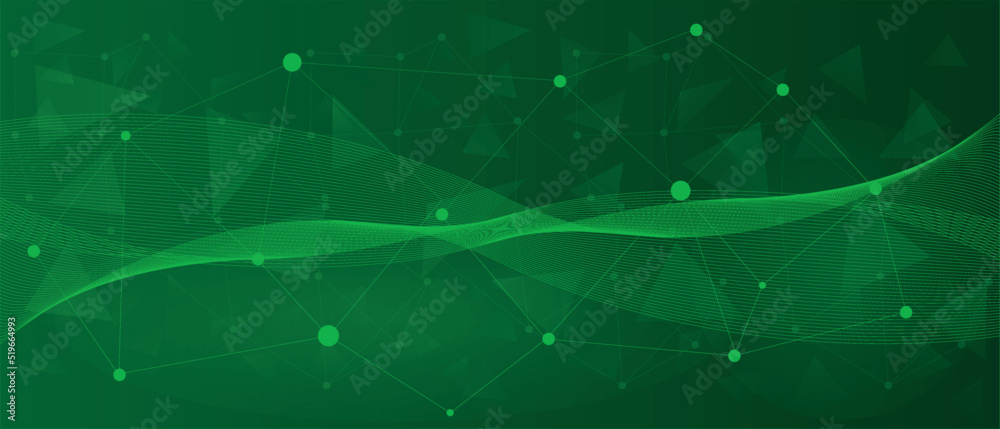 Green technology background with lines and geometric shapes. Connected ...