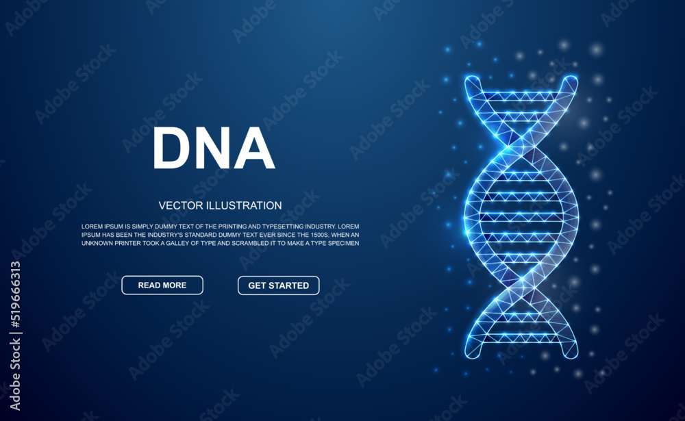 DNA spiral 3d low poly symbol with connected dots for blue landing page ...