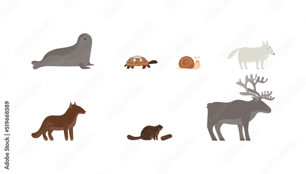 north animal cartoon vector illustration set Stock Vector | Adobe Stock
