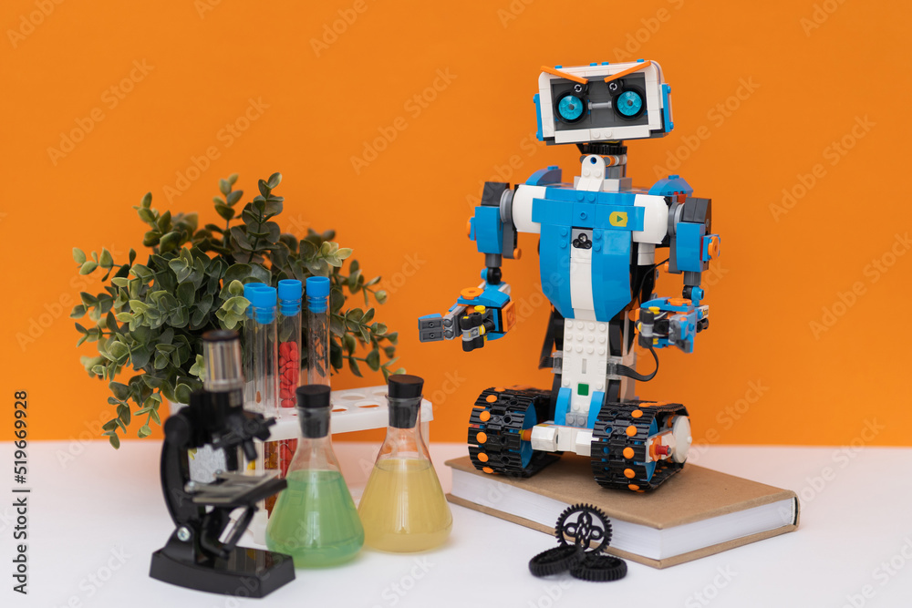Minsk, Belarus. March, 2022. Lego robot background. STEM and STEAM ...