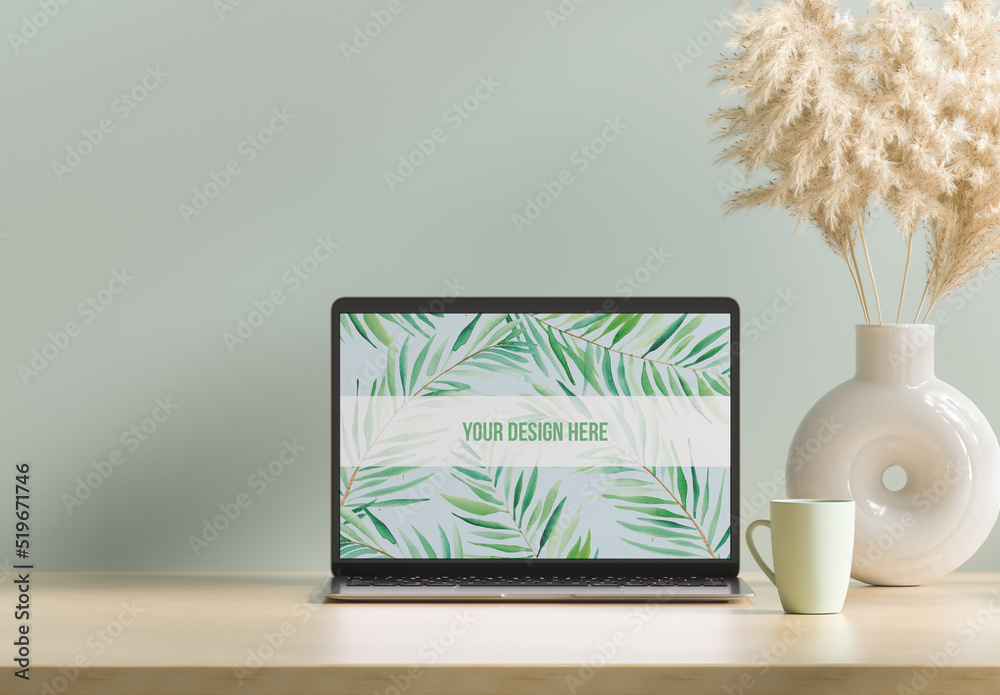 Laptop in Desktop with Plant Stock Template | Adobe Stock