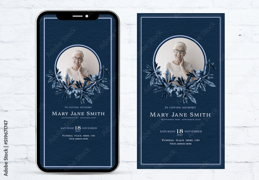 Blue Digital Obituary Stock Template | Adobe Stock