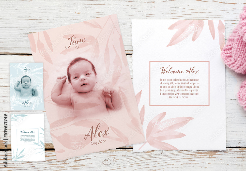 Pink or Blue New Born Card Stock Template | Adobe Stock
