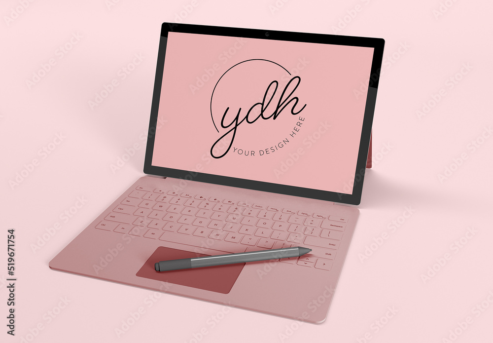 Tablet with Keyboard Case and Electronic Pen Mockup Stock Template ...