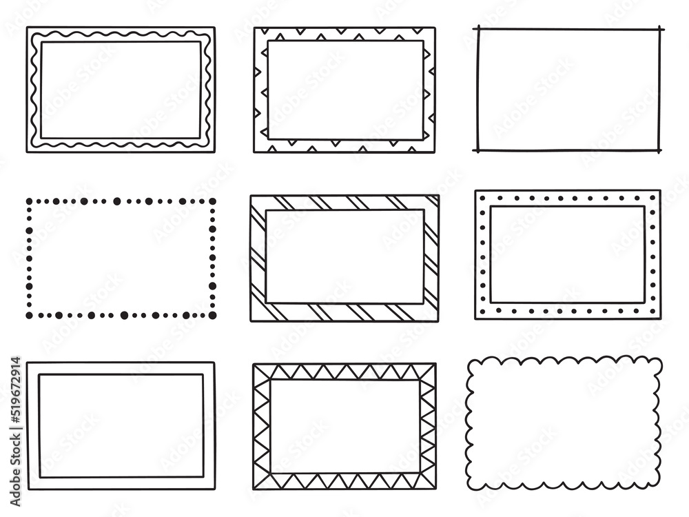 Hand drawn set of frames doodle..Borders in sketch style. Vector ...