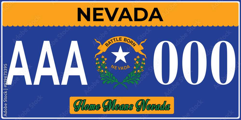 Vehicle license plates marking in Nevada in United States of America ...