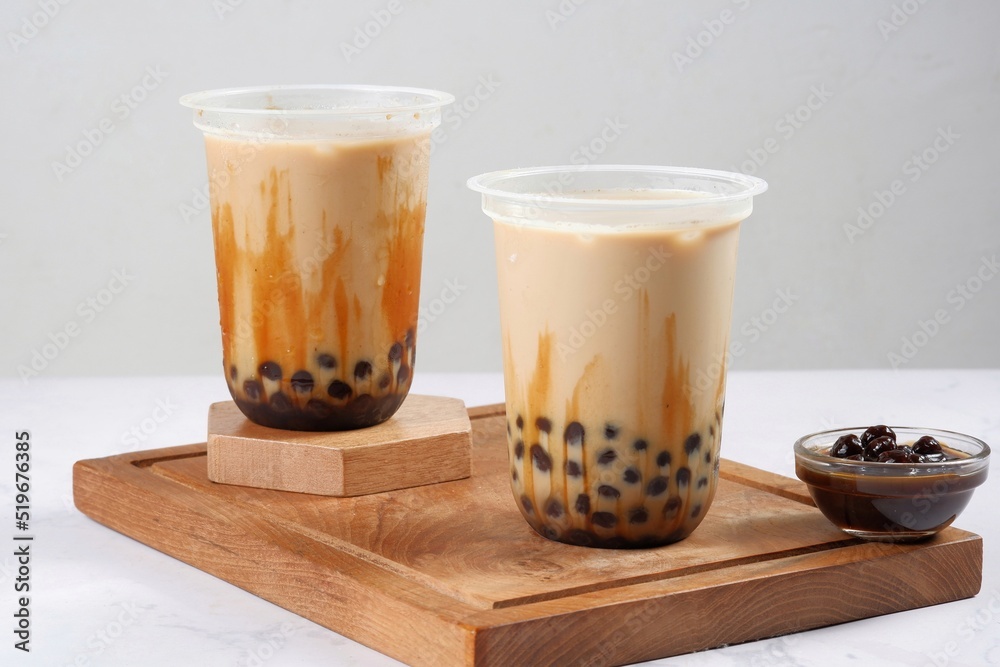 Boba milk tea or Taiwan milk tea with bubble on white background Stock ...