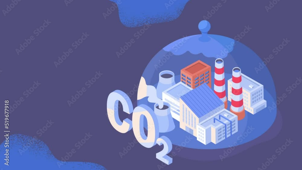 Carbon Capture Technology. Moving poster of factory covered with glass ...