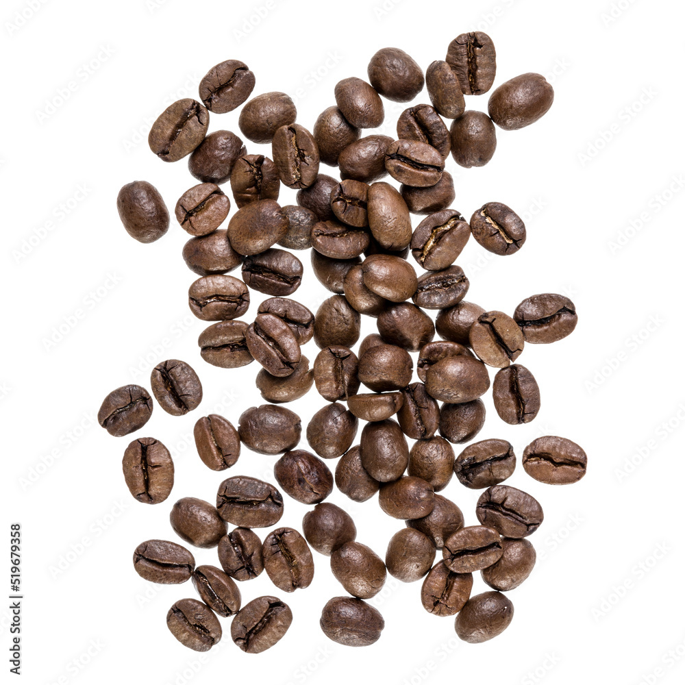 Coffee beans isolated over white background. Top view. Flat lay. Coffee ...