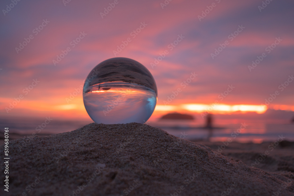 .view of beautiful nature at sunset inside crystal ball..stunning ...