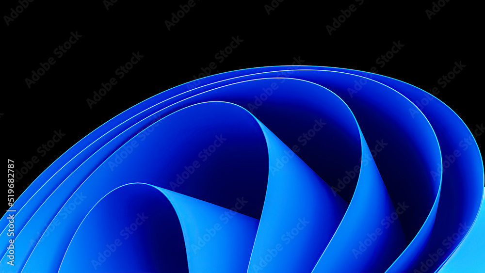 Blue wavy abstraction shape on black background. 3D rendered ...