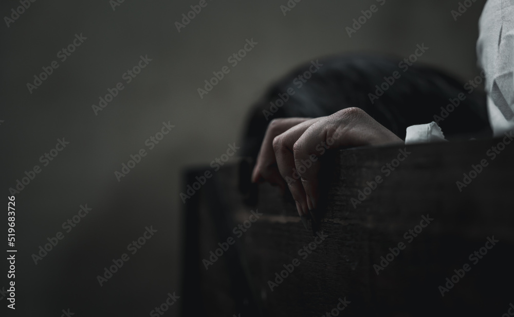 Horror ghost woman. Asian ghost horror creepy scary have hair covering ...