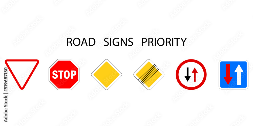 Vetor de Priority road signs. Vector illustration. Stock image. do ...