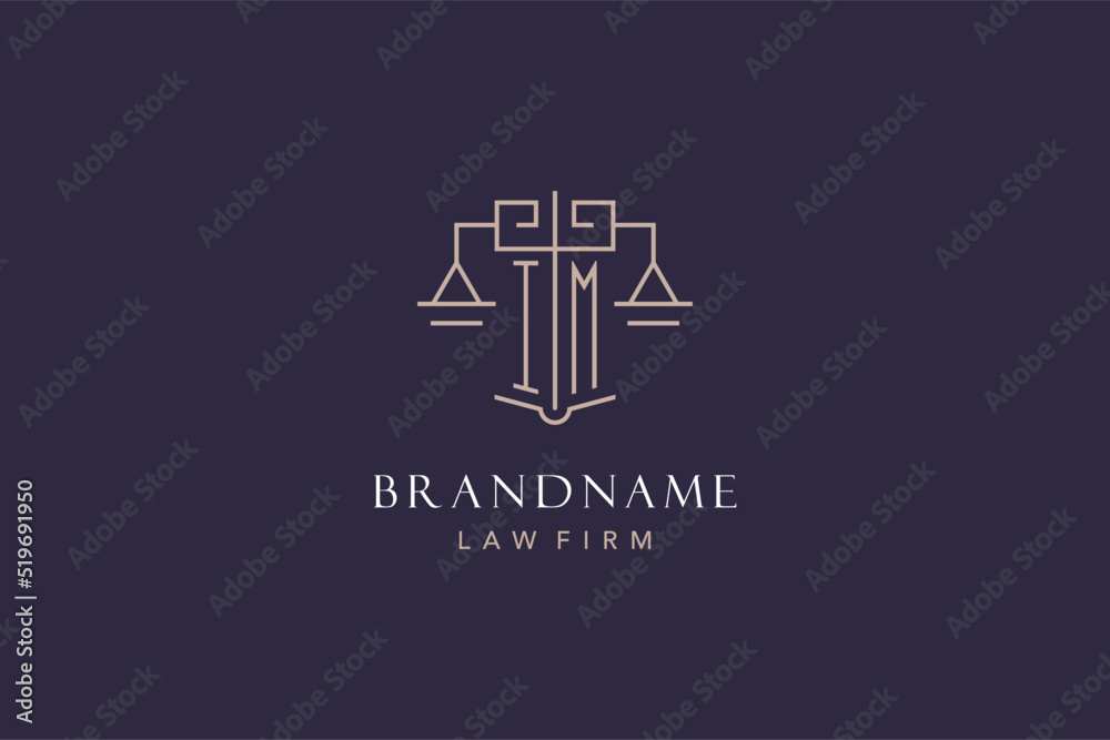Initial letter IM logo with scale of justice logo design, luxury legal ...