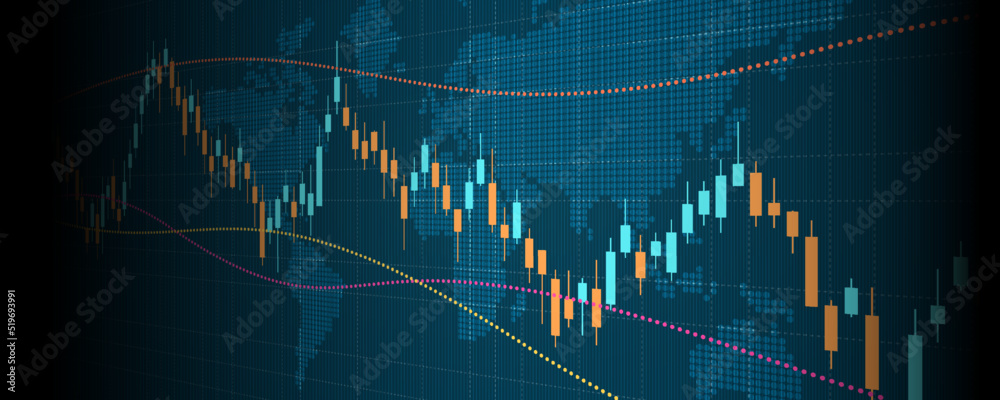 Financial chart with trading graph in stock market and world map on ...