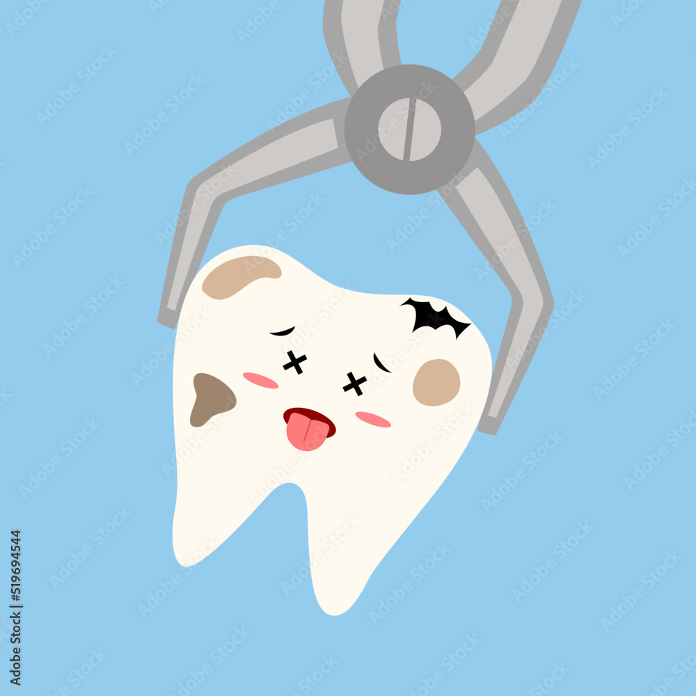 Tooth is removed by forceps. Cute cartoon of cavity tooth concept ...