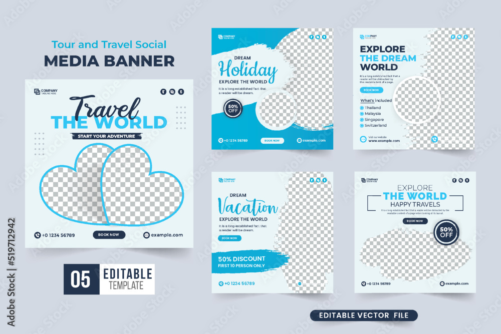 Tour and travel banner design bundle for business promotion. Travel ...