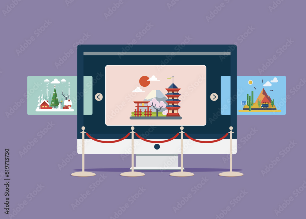 Virtual museum on monitor screen. Interactive museum exhibition ...