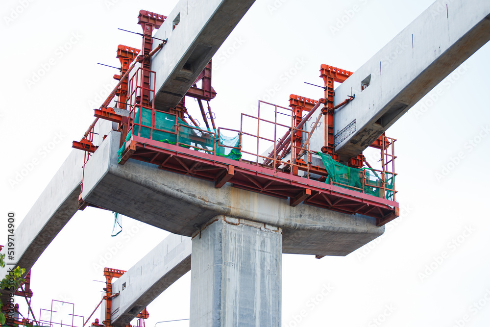 Bangkok urban Mass Transit Project (Pink Line Monorail). Aerial top ...