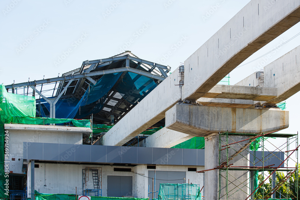 Bangkok urban Mass Transit Project (Pink Line Monorail). Aerial top ...