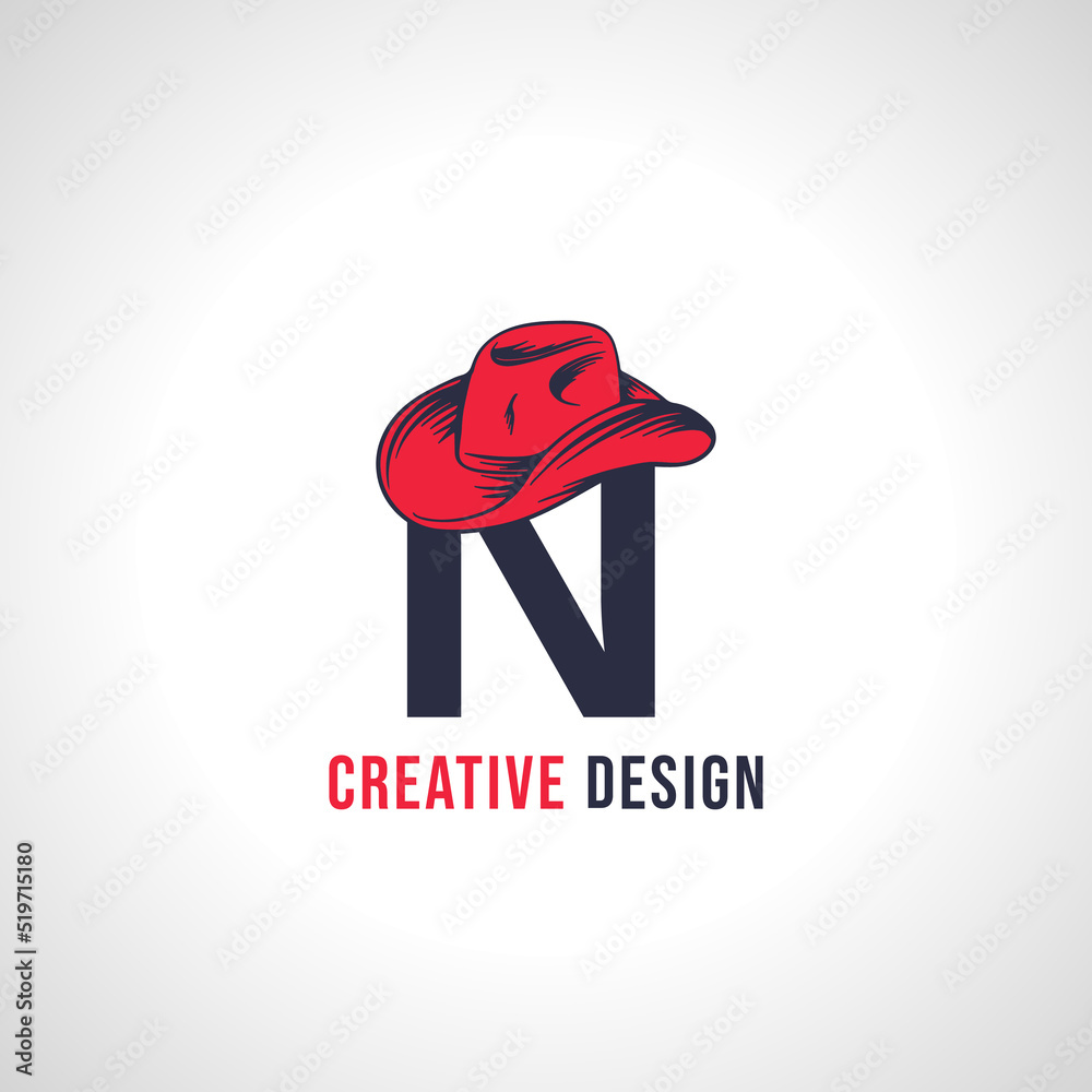 Initial Letter N Vector Logo Design with Red Cowboy Hat Stock Vector ...