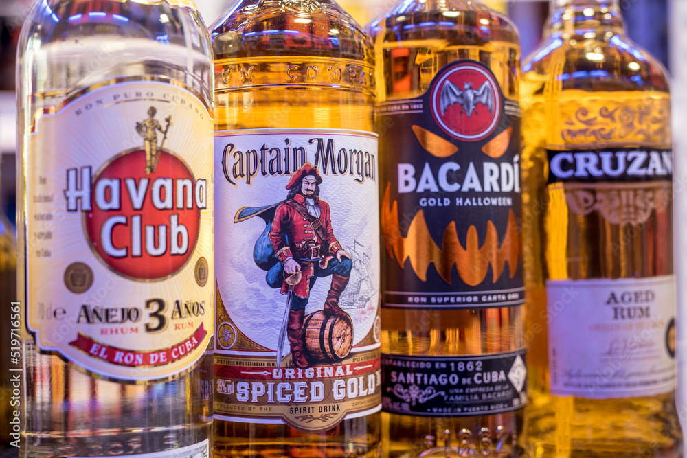 Popular rum brands - Havana Club, Captain Morgan, Bacardi, and Cruzan ...