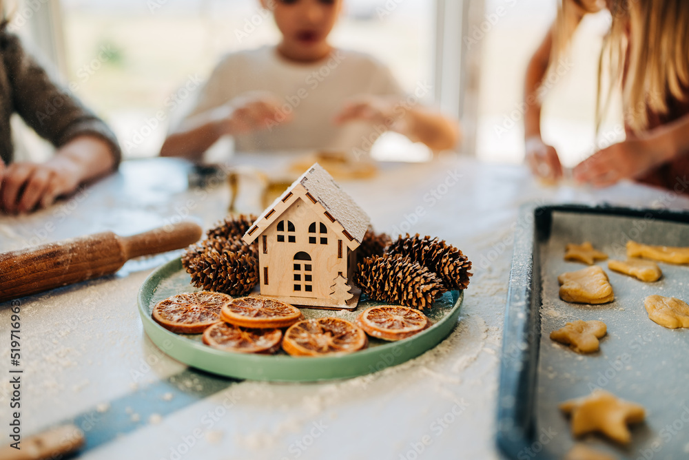 Happy kids cooking cookies bakery together and having fun with flour ...