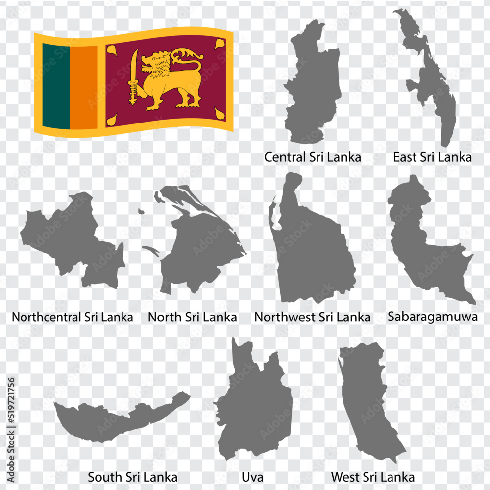 Nine Maps Provinces of Sri Lanka - alphabetical order with name. Every ...