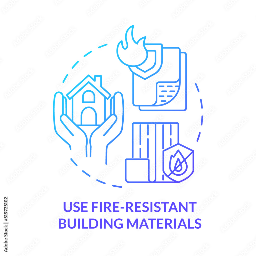 Use fire-resistant building materials blue gradient concept icon ...
