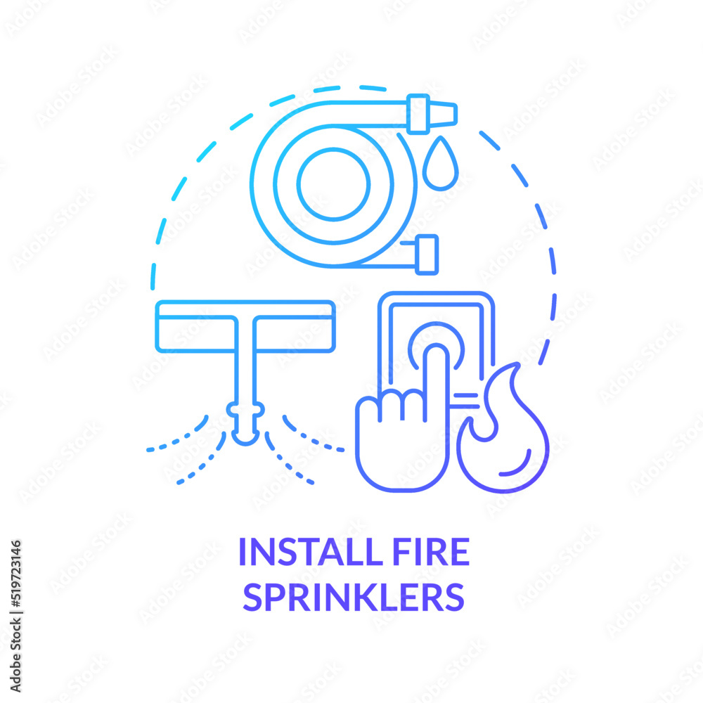 Install fire sprinklers blue gradient concept icon. Wild fire safety ...