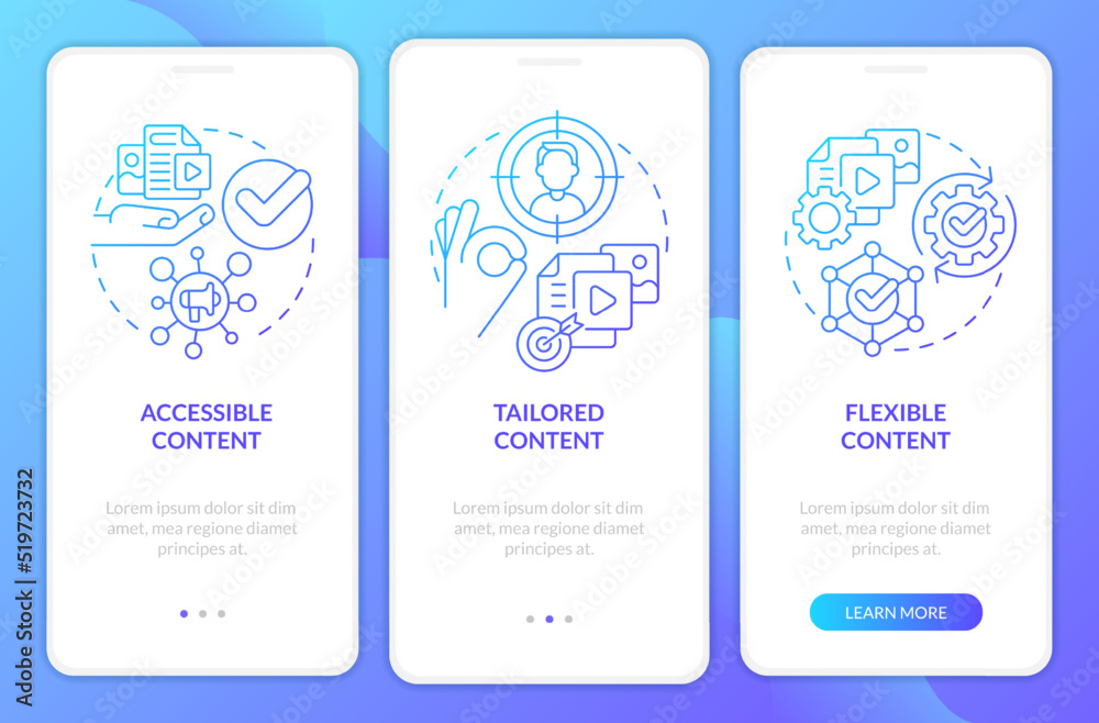 Content requirements blue gradient onboarding mobile app screen ...