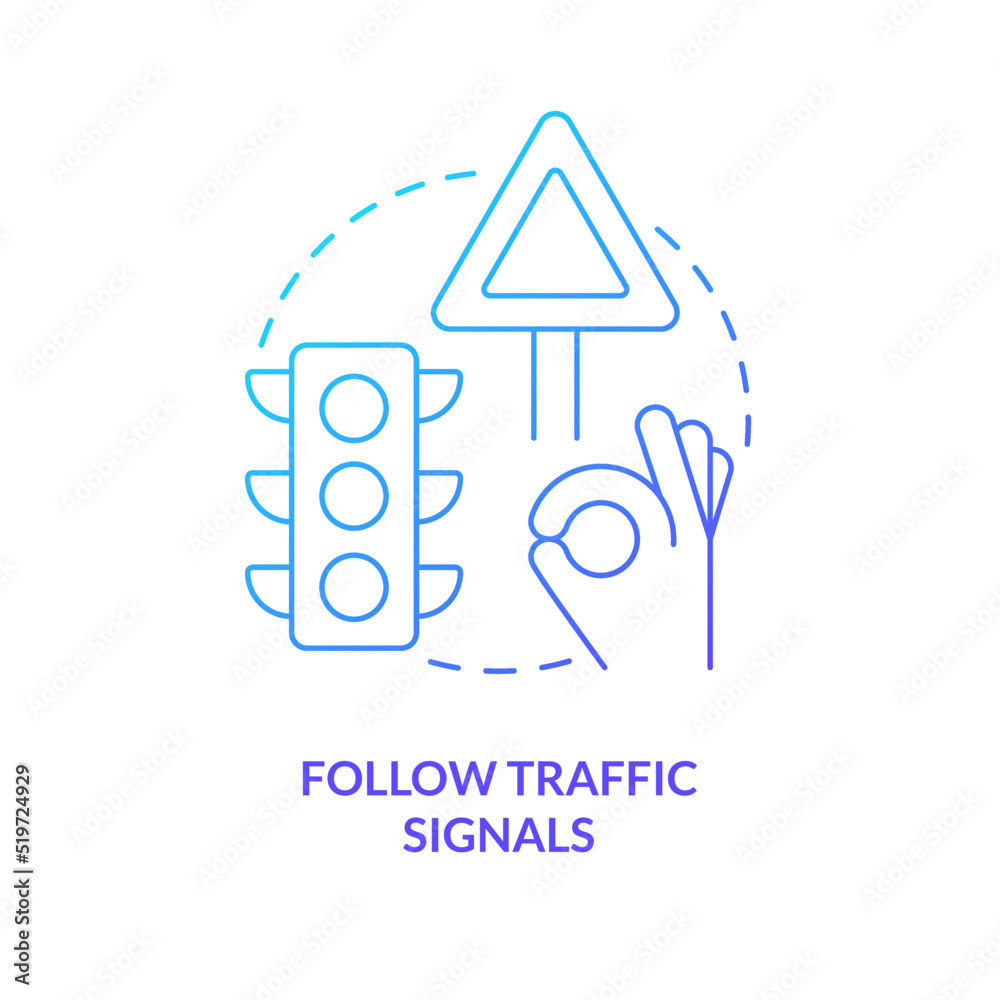 Follow traffic signals blue gradient concept icon. Control traffic flow ...