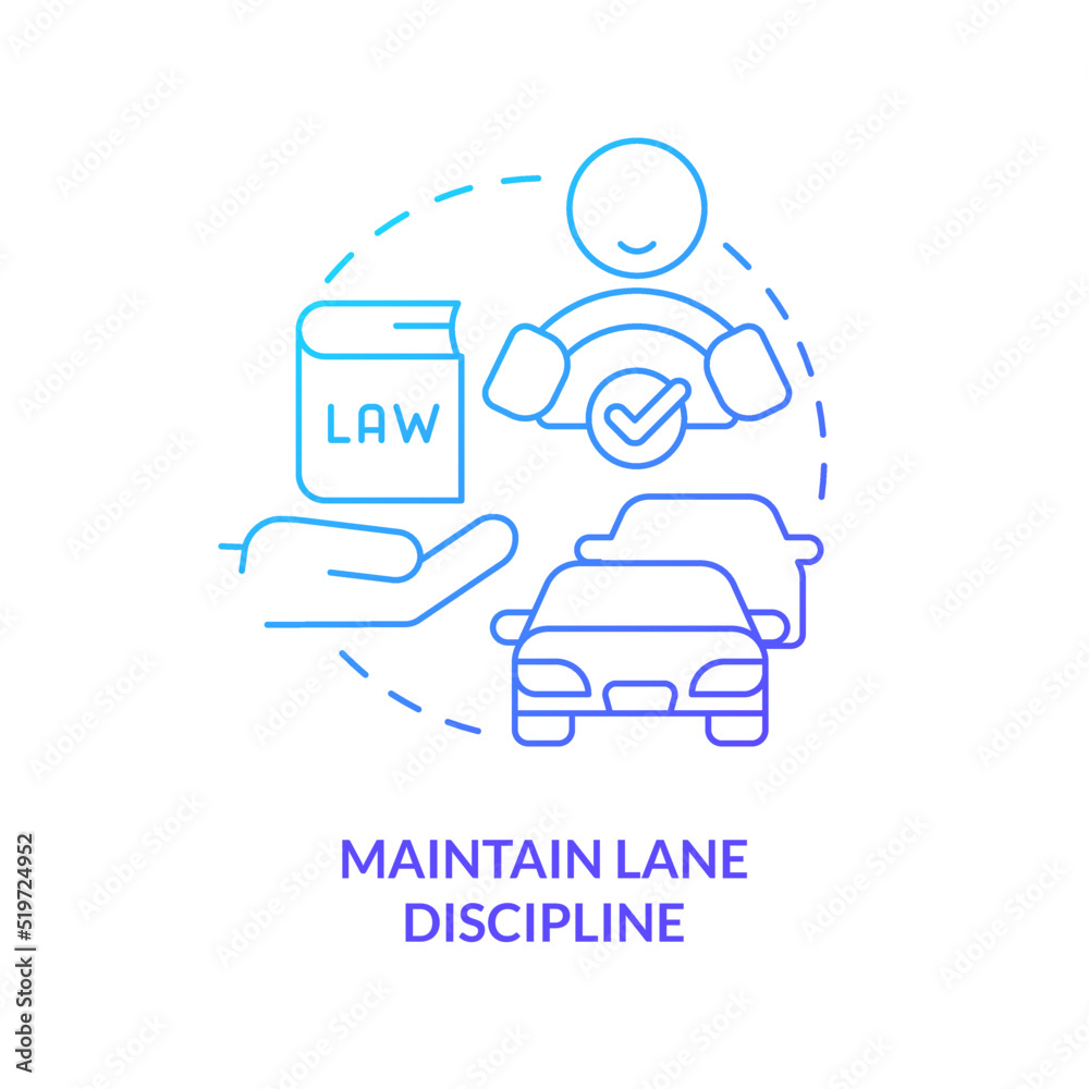 Maintain lane discipline blue gradient concept icon. Overtaking rules ...