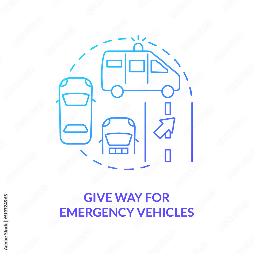 Give way for emergency vehicles blue gradient concept icon. Move for ambulance. Common driving ...