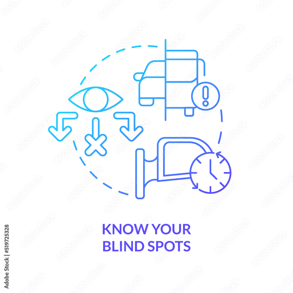 Know your blind spots blue gradient concept icon. View mirror. Driving ...