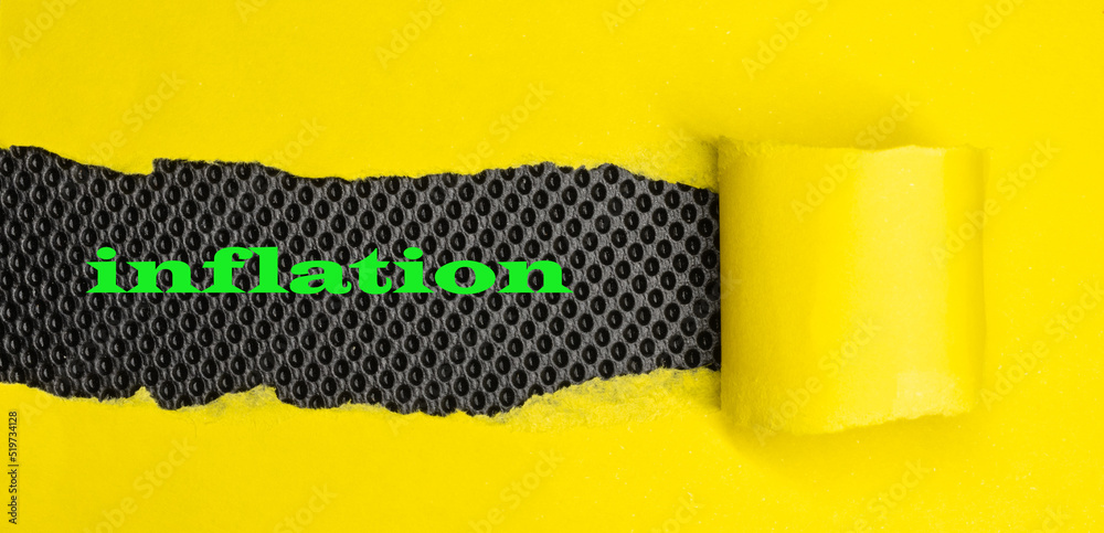 Inflation. Word written yellow cardboard under modern black background ...