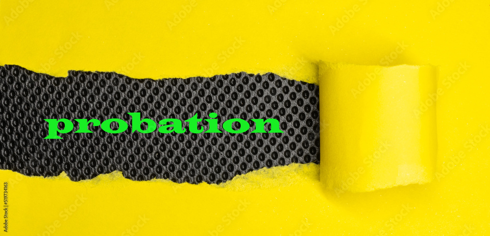 Probation.Word written yellow cardboard under modern black background ...