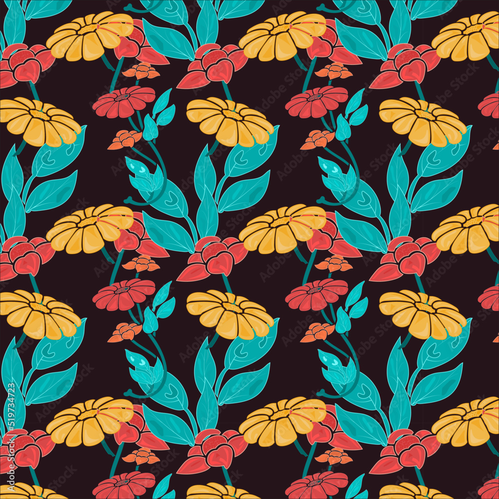 Seamless floral pattern of English vermillion, maximum yellow red ...