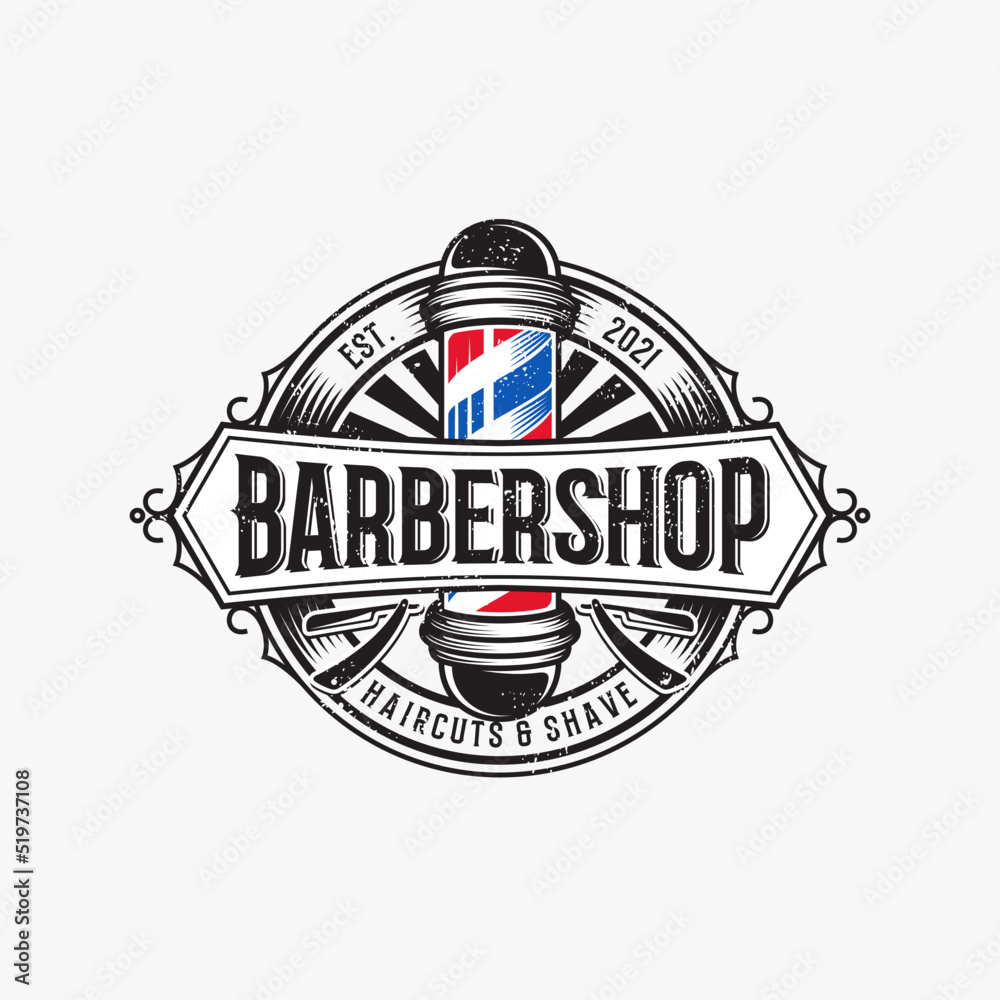 Vector vintage barber shop logo for your design. For Label, Badge, Sign ...