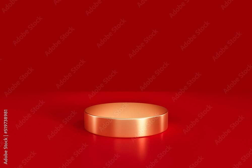 Luxury gold podium 3d stage on red background with golden round ...