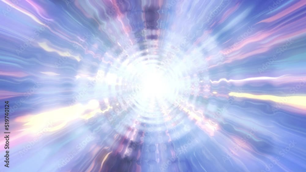 Abstract light blue energy flow refraction hyperspace tunnel. Radial ...