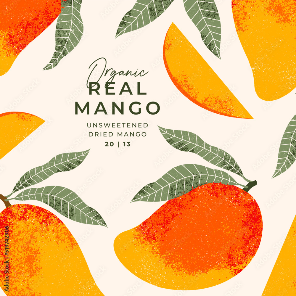 Mango fruit illustration design template. Vintage textured style. Ripe ...