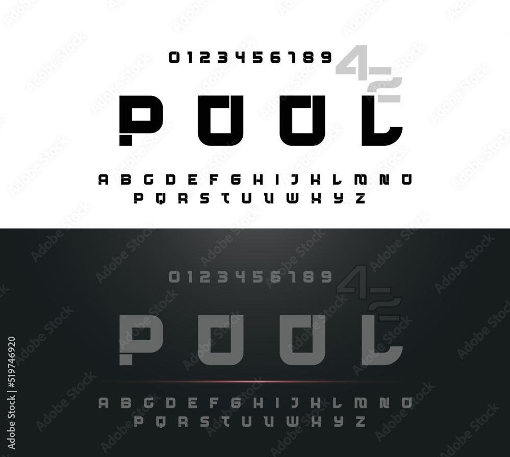 POOL Sports minimal tech font letter set. Luxury vector typeface for ...