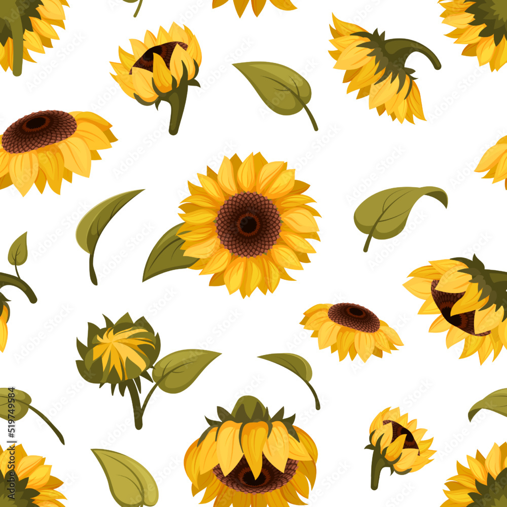 sunflowers pattern. seamless decoration with sunflowers botanical ...