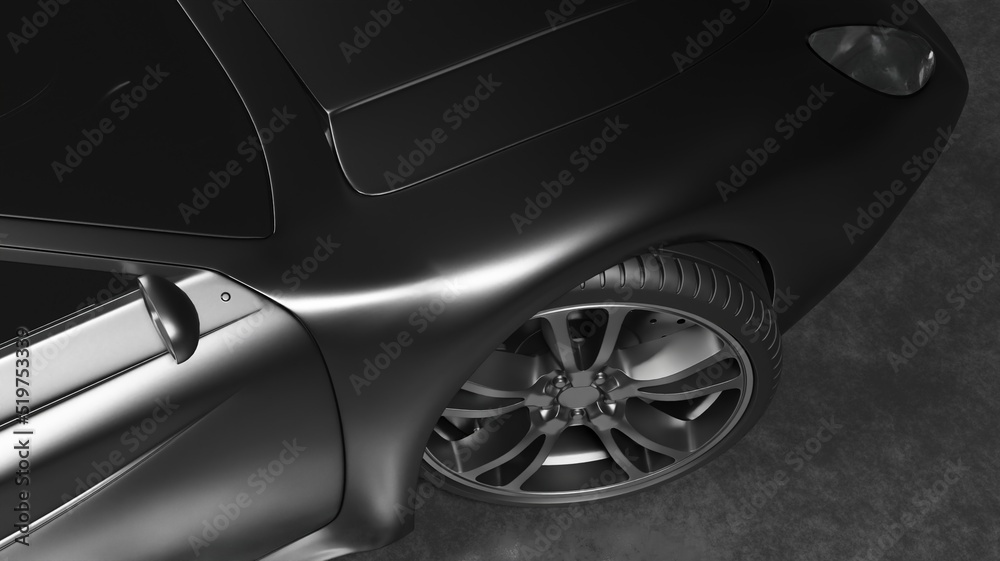 Sport car side view render in dark scene 3D rendering automotive ...