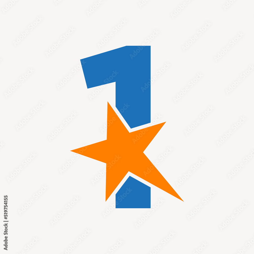 Letter 1 Negative Space Star Logo Vector Template. Minimal Star Symbol ...